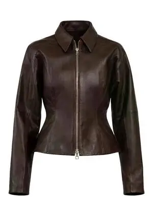 THE SEI Collared Leather Jacket - Brown
