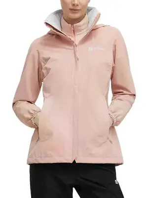 JACK WOLFSKIN Zip Hooded Rain Jacket - Pink