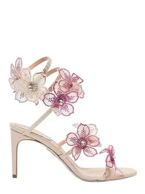 Rene Caovilla Floral Appliqué Stiletto Sandals - Neutrals