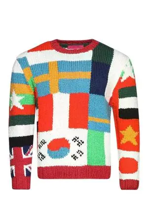 THE ELDER STATESMAN Flag Pattern Crew-neck Sweater - White