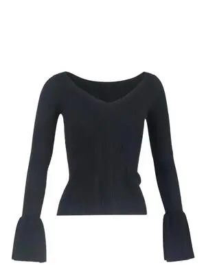 Sandro Ribbed Bell-sleeved Top - Black