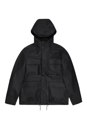 Rains Hooded Jacket With Front Pockets - Black