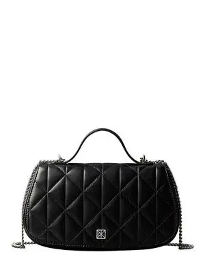 Calvin Klein Quilted Emblem Logo Handle Chain Bag - Black