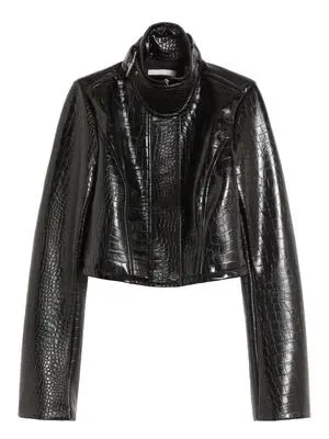 Max Mara Alligator Embossed Patent Leather Cropped Jacket - Black