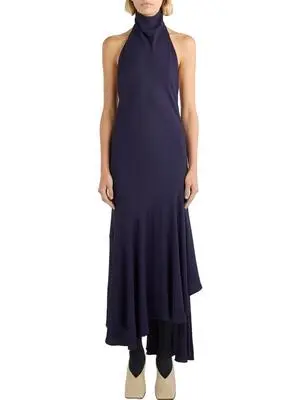 Alaïa Asymmetric Halter Viscose Dress - Aubergine