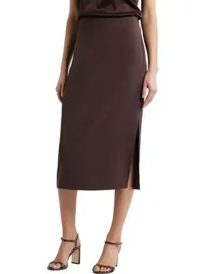 Nordstrom Crepe Pencil Midi Skirt - Brown Coffee
