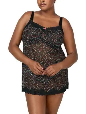 CURVY COUTURE Ditsy Floral Lace Trim Chemise - Meadow Dream