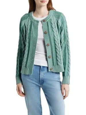 Pendleton Cable Cotton Cardigan - Teal Blue