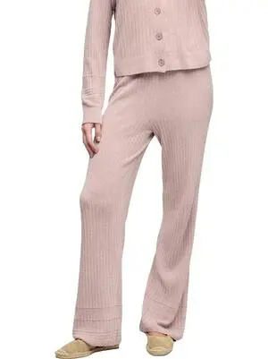 Barefoot Dreams Cozychic Ultra Lite Textured Hem Ribbed Pants - Teaberry