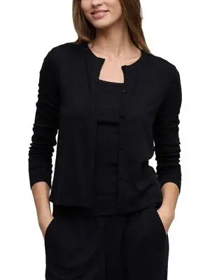 Barefoot Dreams Scalloped Pointelle Cardigan - Black