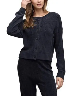 Barefoot Dreams Cozychic Ultra Lite Textured Ribbed Cardigan - Black