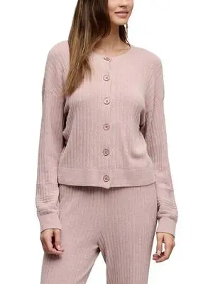 Barefoot Dreams Cozychic Ultra Lite Textured Ribbed Cardigan - Teaberry