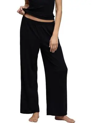 Barefoot Dreams Pointelle Knit Wide Leg Lounge Pants - Black