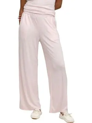 Barefoot Dreams Pointelle Knit Wide Leg Lounge Pants - Pink Sand