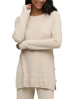 Barefoot Dreams Cozychic Ultra Lite Textured Ribbed Button Sweater - Stone