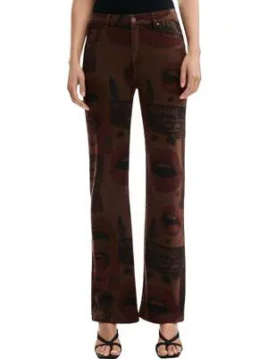 Desigual Printed Straight Leg Jeans - Brown