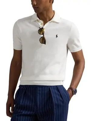 Polo Ralph Lauren Short Sleeve Cotton Polo Sweater - Deckwash White W/navy Pp