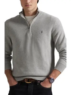 Polo Ralph Lauren Mesh-Knit Quarter-Zip Sweater Andover Heather