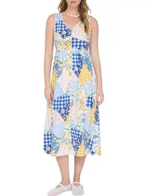 BLU PEPPER Blu Pepper Patchwork Sleeveless Midi Dress Blue Multi