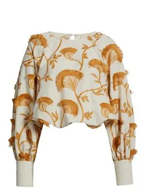 CIEBON Lenny Embroidered Long-Sleeve Crop Top