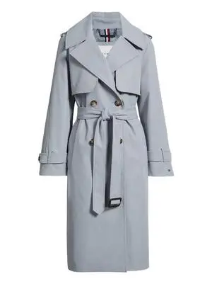 Tommy Hilfiger Longline Trench Coat With Double Gun Flap - Silver Smoke