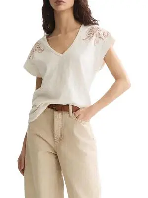 Scotch & Soda Embroidered Graphic T-shirt - Eggnog