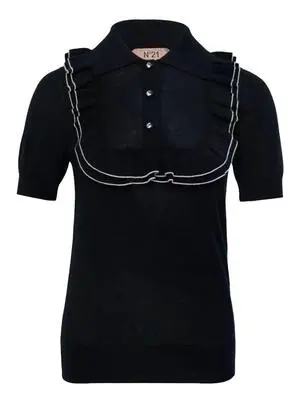 N°21 Ruffles Button Fastening Polo - Black