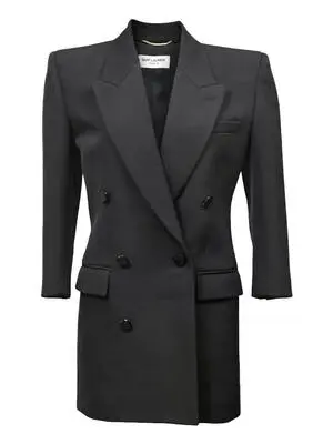 Saint Laurent Double-breasted Wool Coat - Black