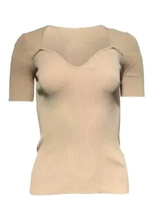 Sandro Sweetheart-neck Short-sleeve Top - Neutrals