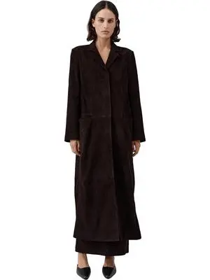 ST AGNI Suede Tailored Coat - Coffee