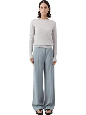 ST AGNI Merino Wool Slit Sleeve Relaxed Fit Sweater - Light Grey Marle