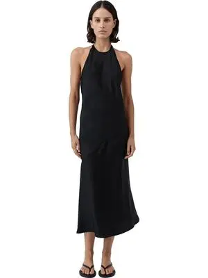 ST AGNI Silk Twill Halter Dress - Black