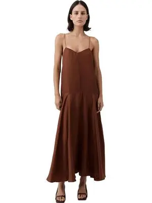 ST AGNI Silk Twill Relaxed Slip Dress - Brick