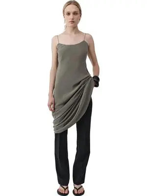 ST AGNI Silk Slip Maxi Dress - Smokey Olive