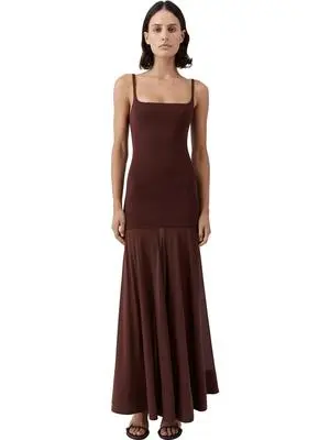 ST AGNI Sheer Silk Circle Hem Maxi Dress - Liqueur