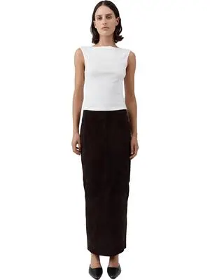 ST AGNI Suede Column Maxi Skirt - Coffee