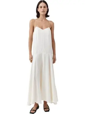 ST AGNI Silk Twill Relaxed Slip Dress - Milk