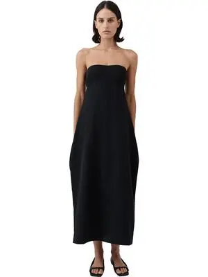 ST AGNI Wool Strapless Cocoon Dress - Black