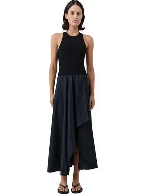 ST AGNI Knit Bodice Asymmetrical Dress - Black