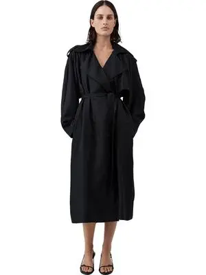 ST AGNI Silk Twill Relaxed Trench - Black