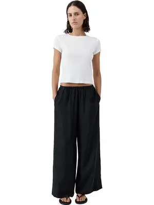 ST AGNI Silk Grid Relaxed Pants - Black