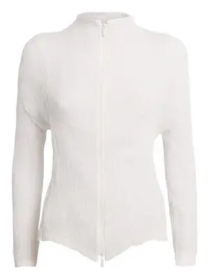 Issey Miyake Chiffon Twist Pleats Zip Cardigan - White