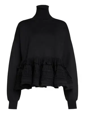 Alaïa Wool-blend Crinoline Peplum Sweater - Black