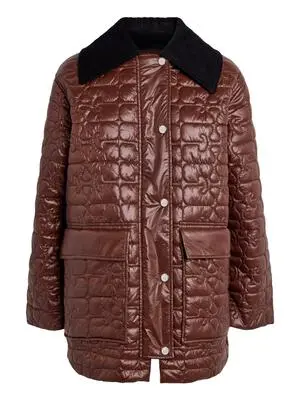 GANNI Corduroy-collar Quilted Jacket - Brown