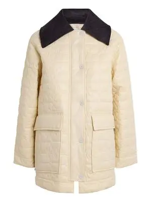 GANNI Corduroy-collar Quilted Jacket - Ivory