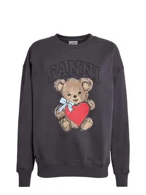 GANNI Organic Cotton Rhinestone Bear Sweatshirt - Black