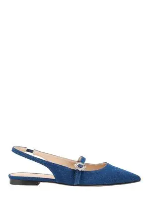 STUART WEITZMAN Aura Denim Slingback Mary Jane Flats - Mid Denim