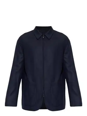 Giorgio Armani Herringbone Patterned Wool Jacket - Navy Blue