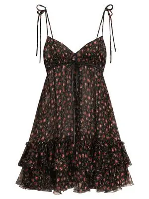 DOLCE & GABBANA Rose-Print Short Chiffon Dress
