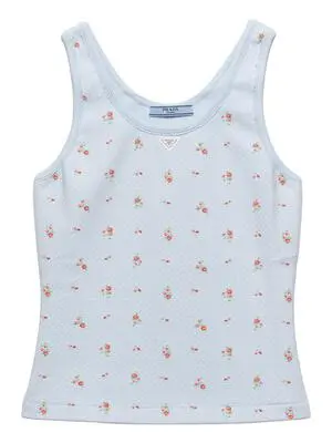 Prada Bouquet Print Ribbed Knit Tank Top Sky Blue